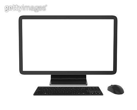 Desktop Computer with a Blank White Screen Monitor, Keyboard and Mouse Isolated 이미지 (951995224 ...
