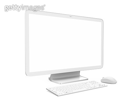 Desktop Computer with a Blank White Screen Monitor, Keyboard and Mouse Isolated 이미지 (951995112 ...
