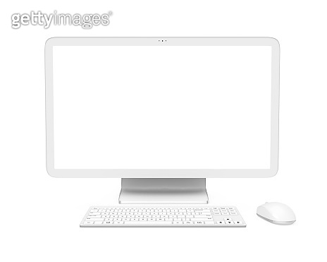 Desktop Computer with a Blank White Screen Monitor, Keyboard and Mouse Isolated 이미지 (951995004 ...
