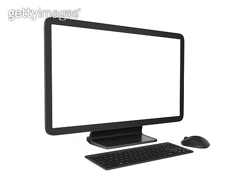 Desktop Computer with a Blank White Screen Monitor, Keyboard and Mouse Isolated 이미지 (951994780 ...