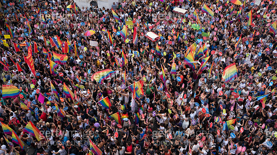 People in Taksim Square for LGBT pride parade in Istanbul, Turkey ...