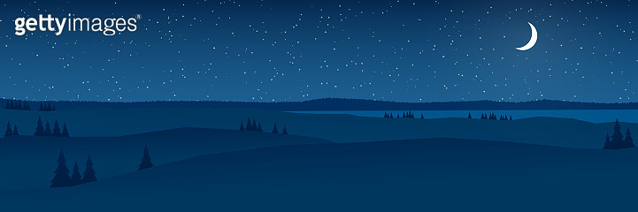 hills at night landscape flat design panorama (1061036838) 일러스트, 무료 ...