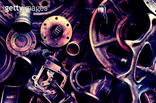 Steampunk texture, backgroung with mechanical parts, gear wheels, steam ...