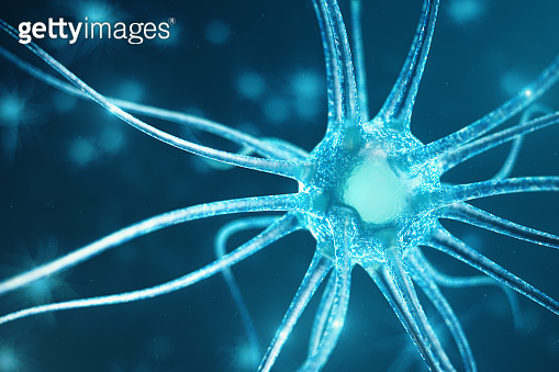 Conceptual illustration of neuron cells with glowing link knots ...
