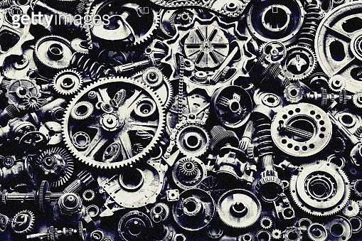 Steampunk texture, backgroung with mechanical parts, gear wheels, steam ...