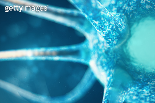 Conceptual illustration of neuron cells with glowing link knots ...