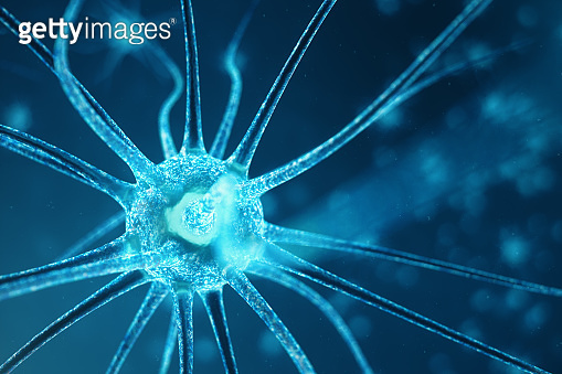 Conceptual illustration of neuron cells with glowing link knots ...