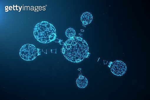 Digital atoms structure. Science or medical background with molecules ...