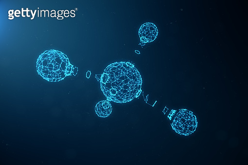 Digital atoms structure. Science or medical background with molecules ...