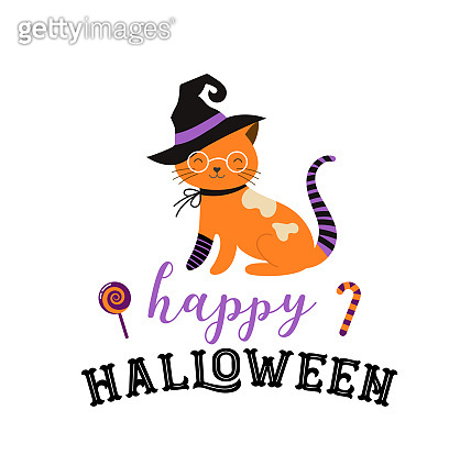 Happy Halloween - cats in monsters costumes, Halloween party. Vector ...