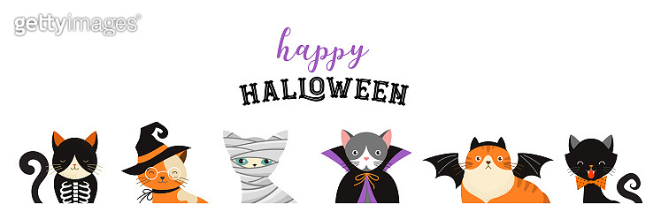 Happy Halloween - cats in monsters costumes, Halloween party. Vector ...