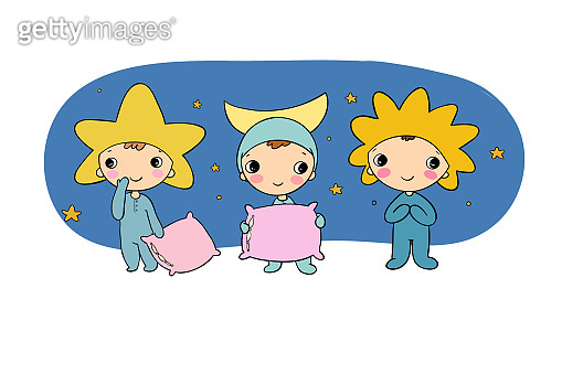 Boys gnome in the costumes of the moon, the sun and the star. Cute ...