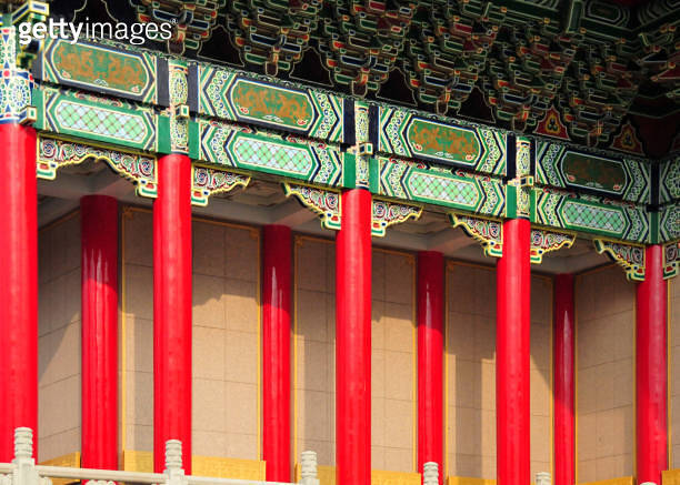 Taipei, Taiwan - National Concert Hall - red columns and ornate beams ...