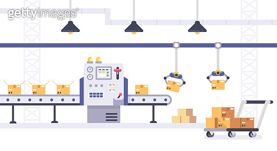 Packing and Production line concept in flat style. Industrial machine ...