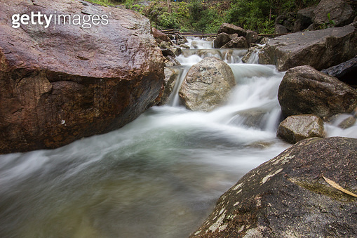Small waterfall with cryatal clear water stream near the campground on ...