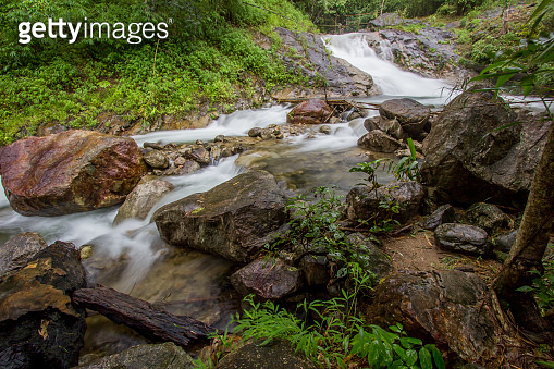 Small waterfall with cryatal clear water stream near the campground on ...