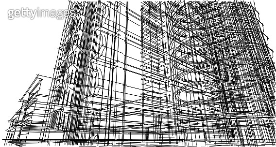 Abstract 3D building wireframe structure. Illustration construction ...