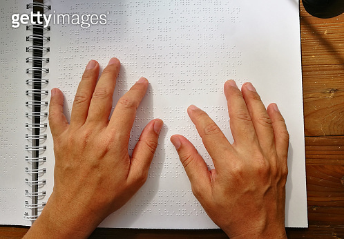 Top View Finger Touch To Braille Code, Blind Man Read Book Written In ...