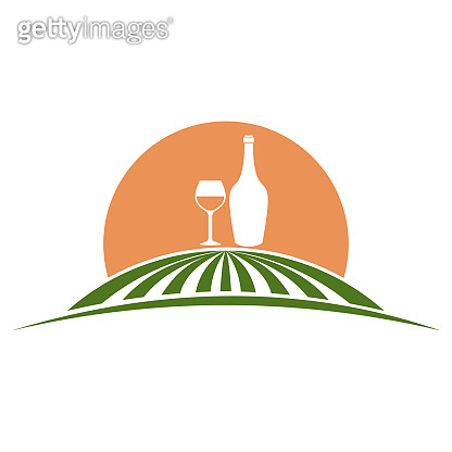 Abstract logo with wine and sun. Wine production design. Template for ...