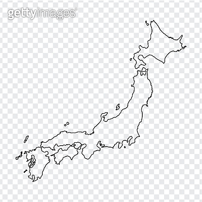Blank Map of Japan. Thin line Japan map on a transparent background ...