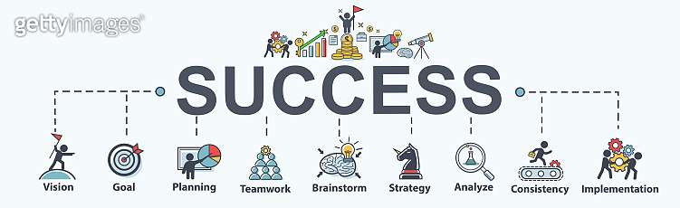 Success banner web icon set, vision, goal, planning, target, Strategy ...