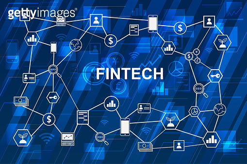 Fintech - Financial Technology and blockchain on digital diagram ...