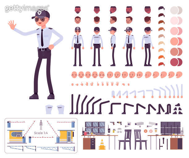 Male security guard character creation set 이미지 (1006003276) - 게티이미지뱅크