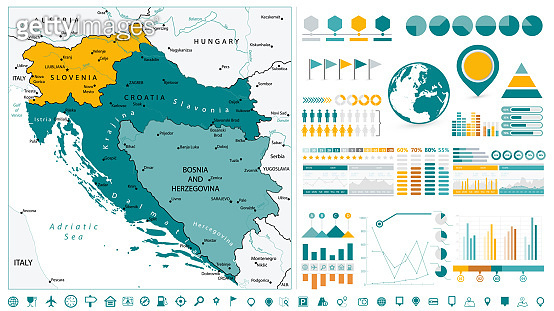 Western Balkans Map and Infographics design elements. On white ...