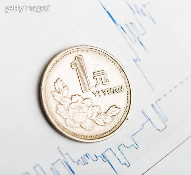 Chinese One Yuan Coin and Fluctuating graph. Rate of the Chinese Yuan ...