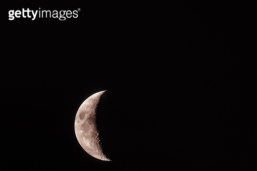 Half Moon close up. Astronomical body. Black deep cosmos space ...