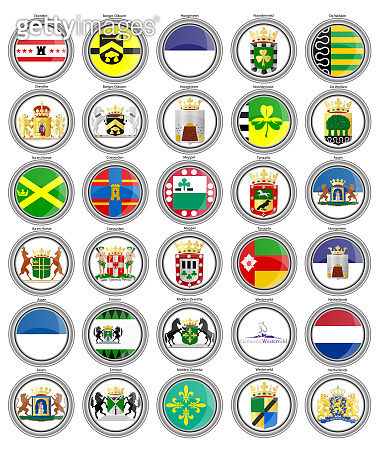 Set of icons. Flags of the Netherlands. Municipalities of the Drenthe ...