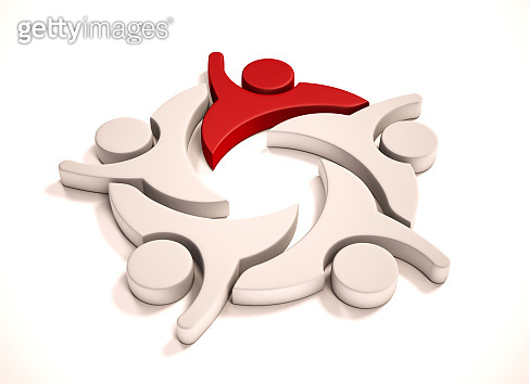 Teamwork Business Five People Group with Leader. 3D Render Illustration ...