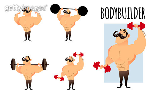 Strong muscular athletic bodybuilders set. Cartoon characters ...