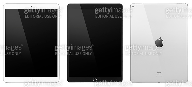 iPad Pro black & white versions, front & rear view. Size: 12.9 inch ...