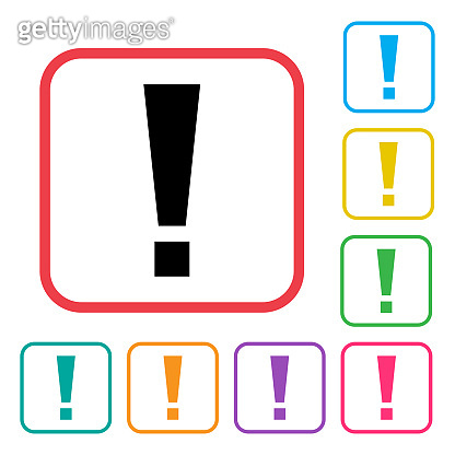 Black exclamation mark in red frame. Colorful set additional versions ...