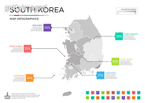 South Korea map infographics with editable separated layers, zones ...