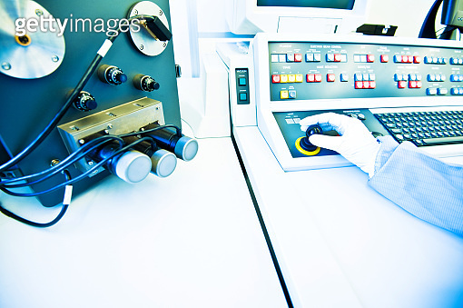 Hand On High Resolution Console In Master Control Room - Measurement ...