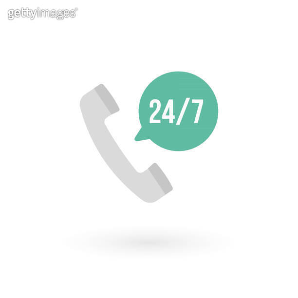 Telephone receiver and "24 hours" icon. Concept of 24/7, open 24 hours ...