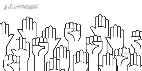 Fists hands up vector illustration. Concept of unity, revolution, fight ...