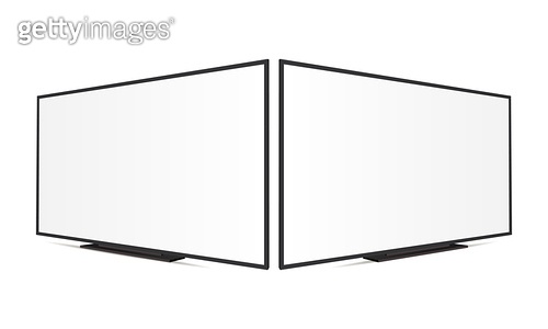 Two TV with blank screen isolated. Perspective view 이미지 (996702544 ...