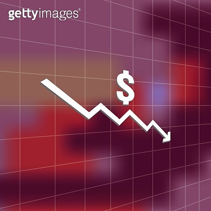 dollar money fall down icon symbol with blur background. arrow decrease economy stretching ...