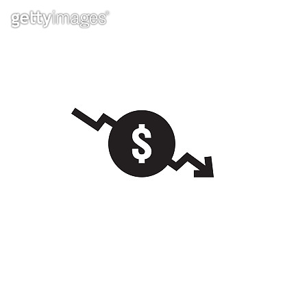 dollar decrease icon. Money symbol with arrow stretching rising drop ...
