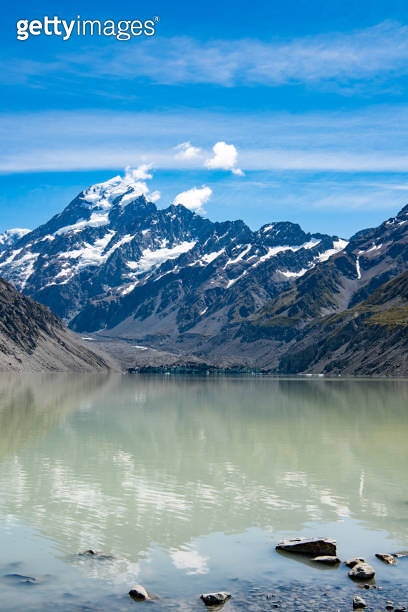 Mount Cook landscape reflection on lake, the highest mountain in New ...