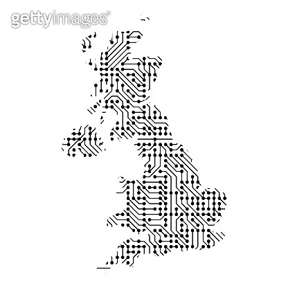 Abstract schematic map of Great Britain from the black printed board ...