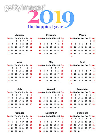 2019 Calendar year. Vector illustration. Template planner. (1080972276 ...