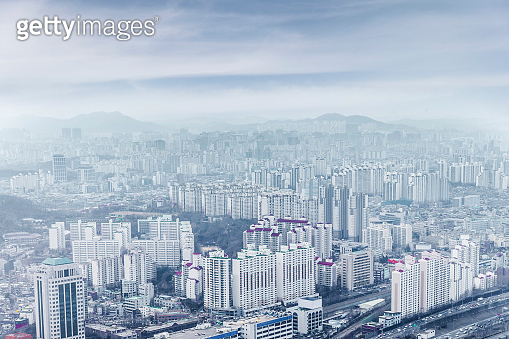 Seoul cityscape, skyline, high rise office buildings in Seoul city ...