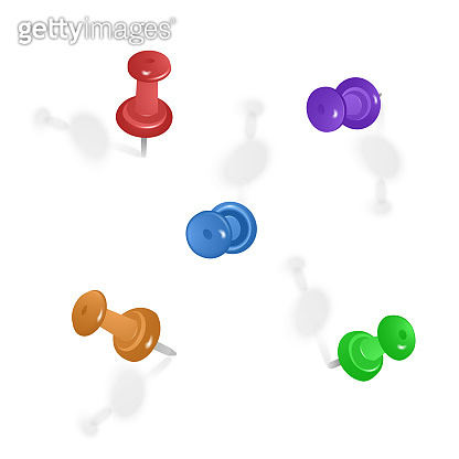 Set of colored push pins in different angles isolated on white 이미지 ...