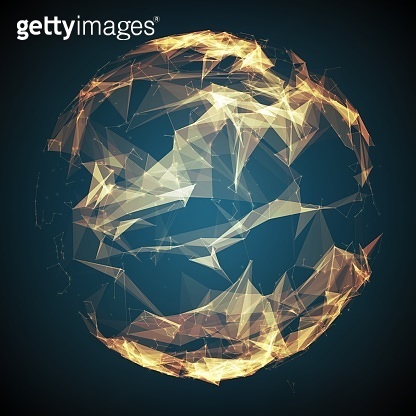 Abstract vector polygonal cyber sphere. Triangle spherical mesh ...