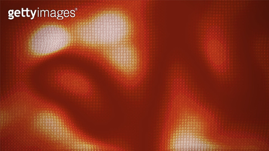 Vector abstract big data visualization. Orange glowing data flow as binary numbers. Computer ...