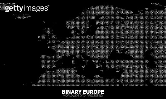 Vector Abstract Binary Europe Map Continents Constructed From Binary Numbers Global 0005